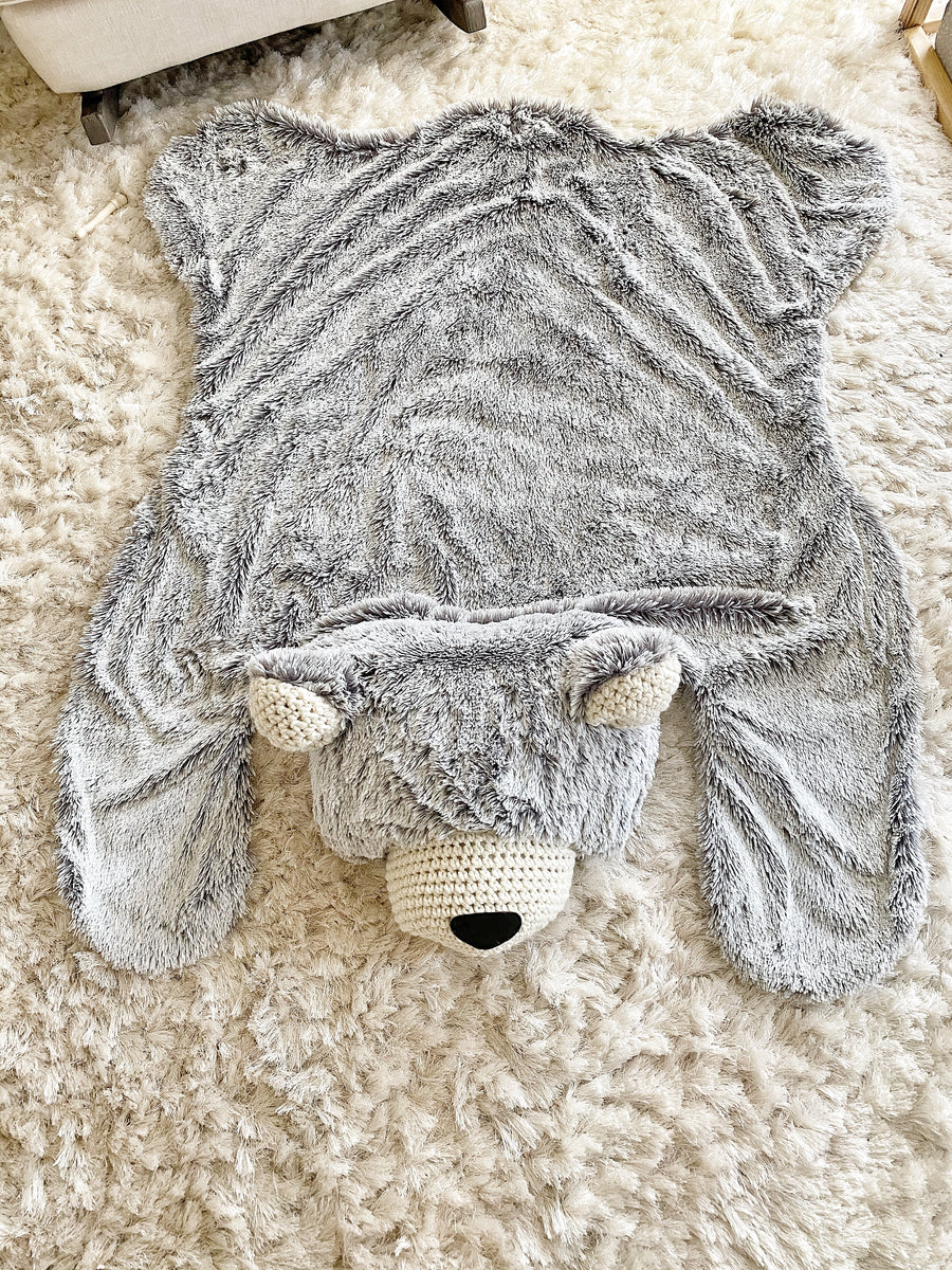 Large Gray Plush Bear Rug For Nursery | Cozy Nursery Bear Rug ...
